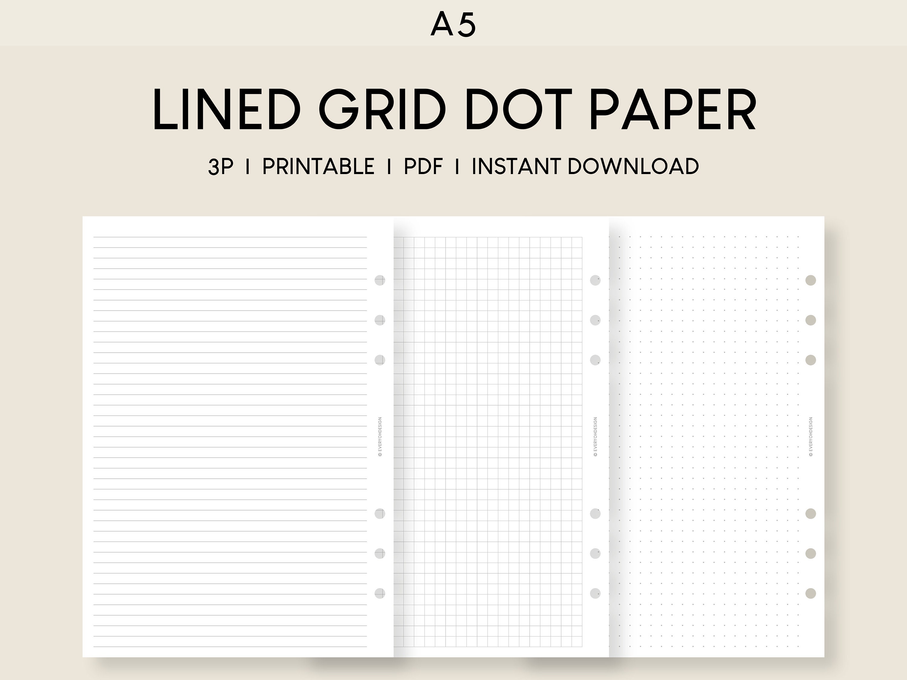 Printable Lined Dot Grid A5 Note Blank Paper Bullet Journal Dot Paper ...