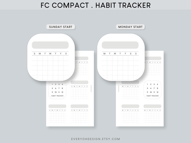 Habit Tracker Printable FC Compact Inserts Monthly Routine Planner Goal Challenge Journal ...