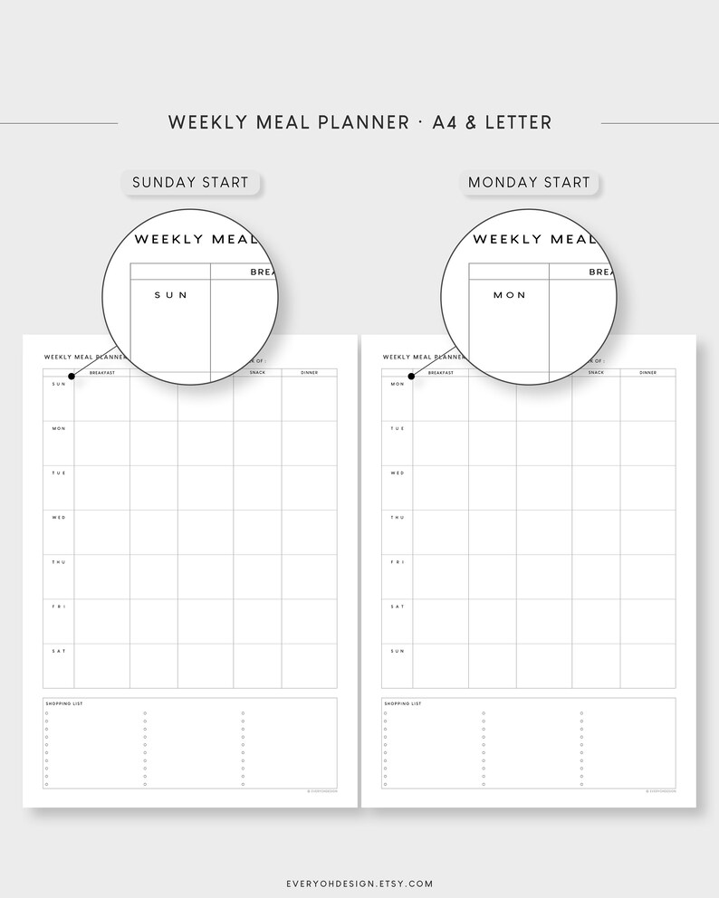 A4 & Letter Weekly Meal Planner Printable Menu List Inserts - Etsy