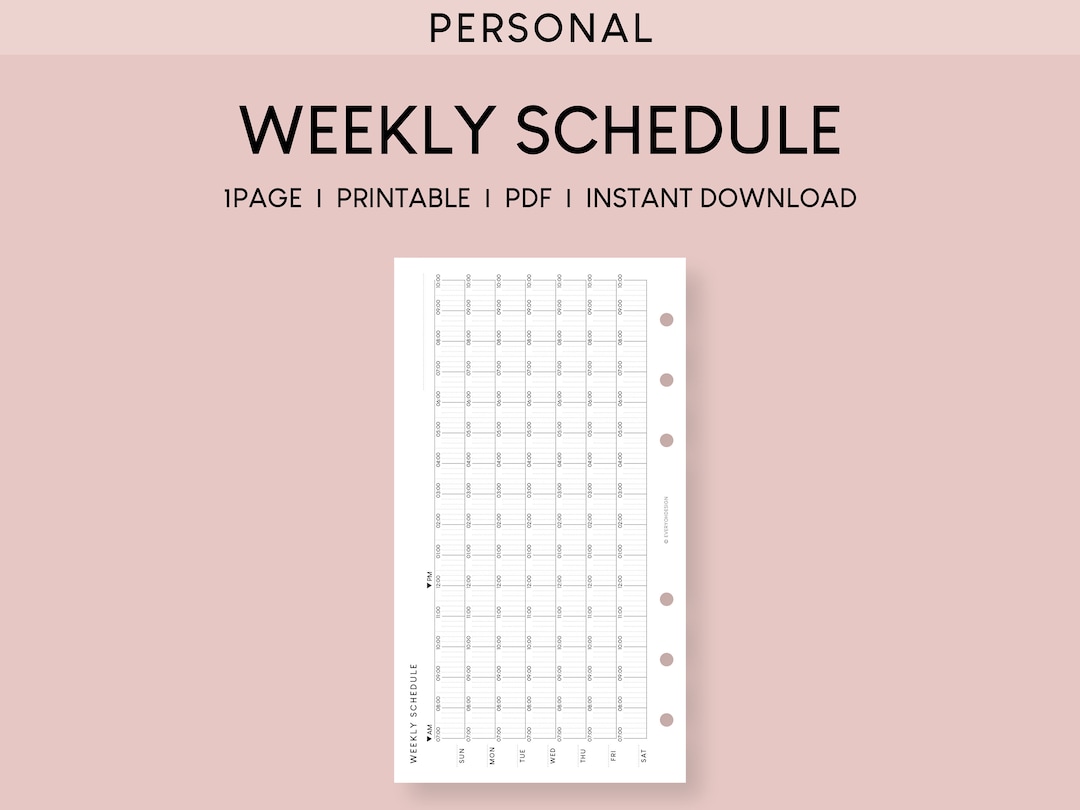 Personal Weekly Schedule Planner Printable: Horizontal 10-minute ...