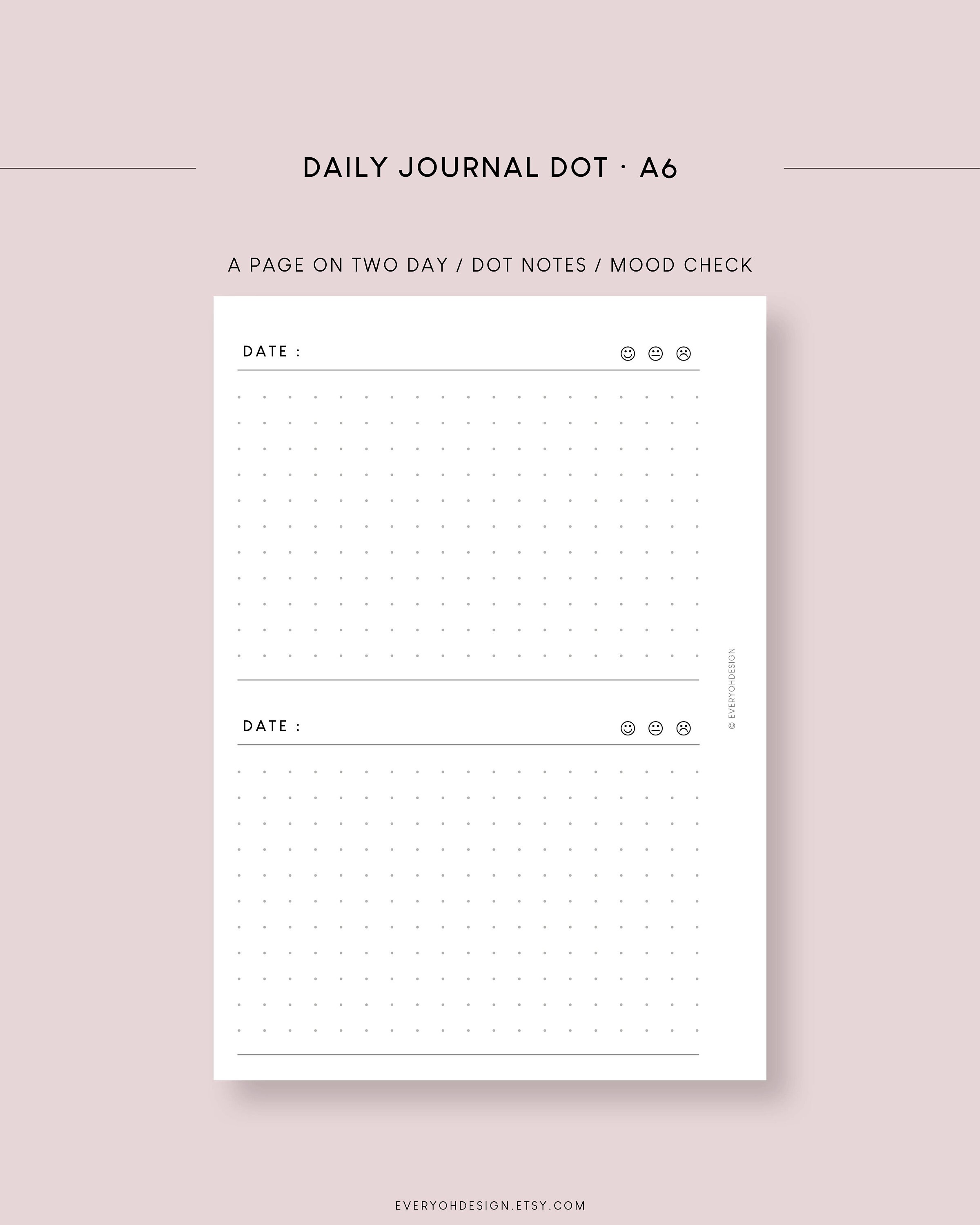 A6 Daily Journal Planner Printable Inserts One Page Two Day - Etsy