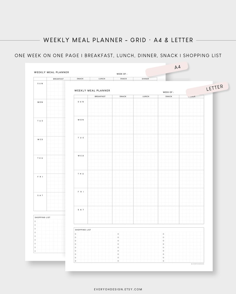 Meal Planning Weekly Planner A4 & Letter | Minimalist Printable Inserts ...
