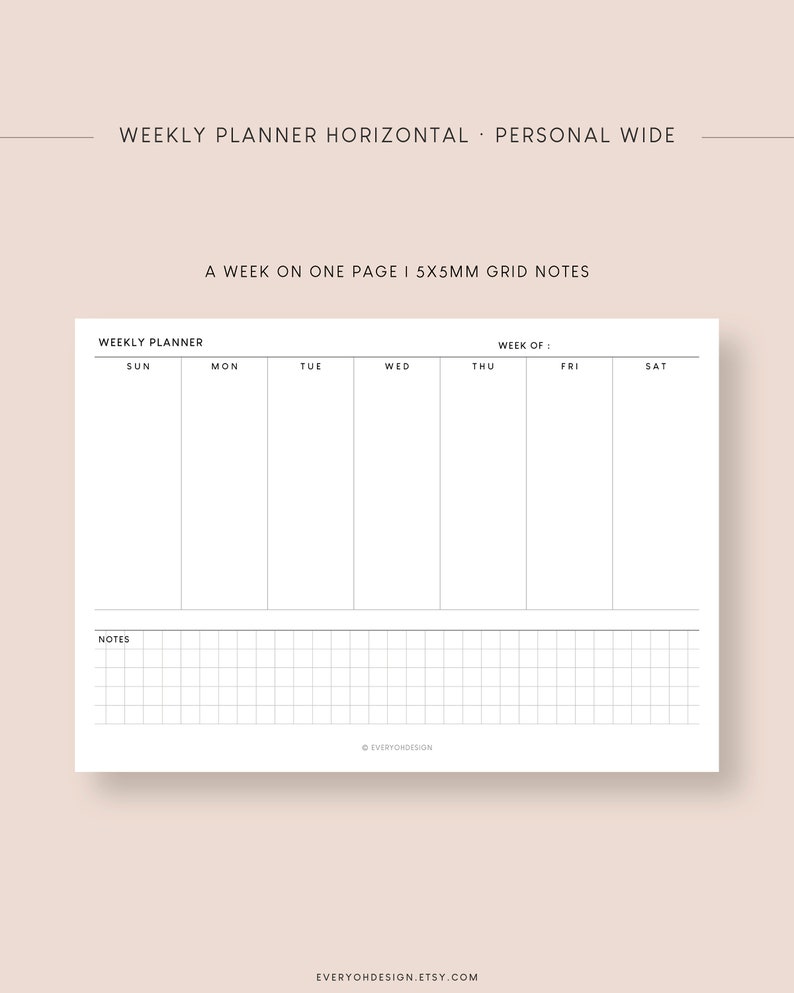 Personal Wide Weekly Planner Horizontal Inserts Printable Undated Week ...