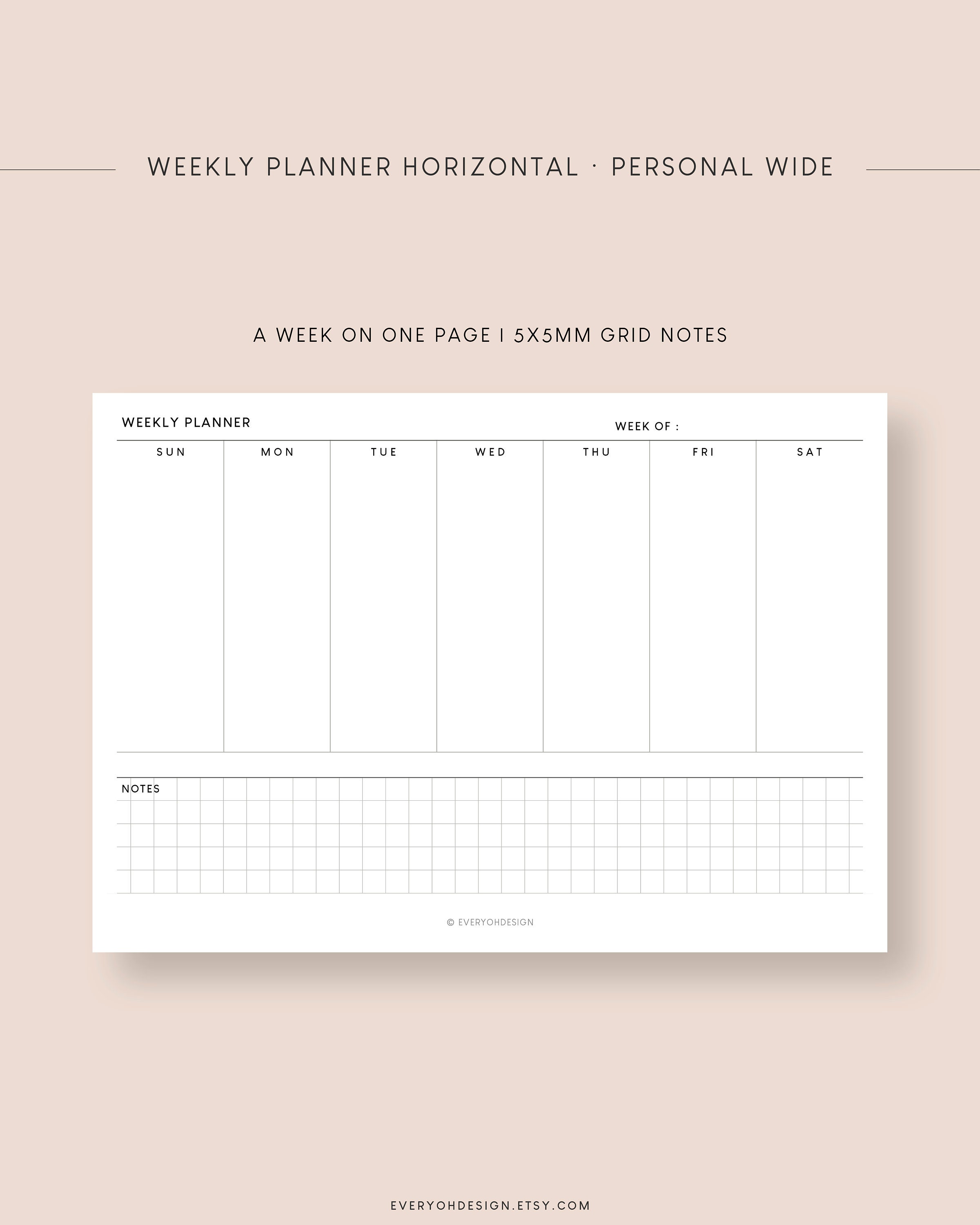 Personal Wide Weekly Planner Horizontal Inserts Printable Undated Week ...