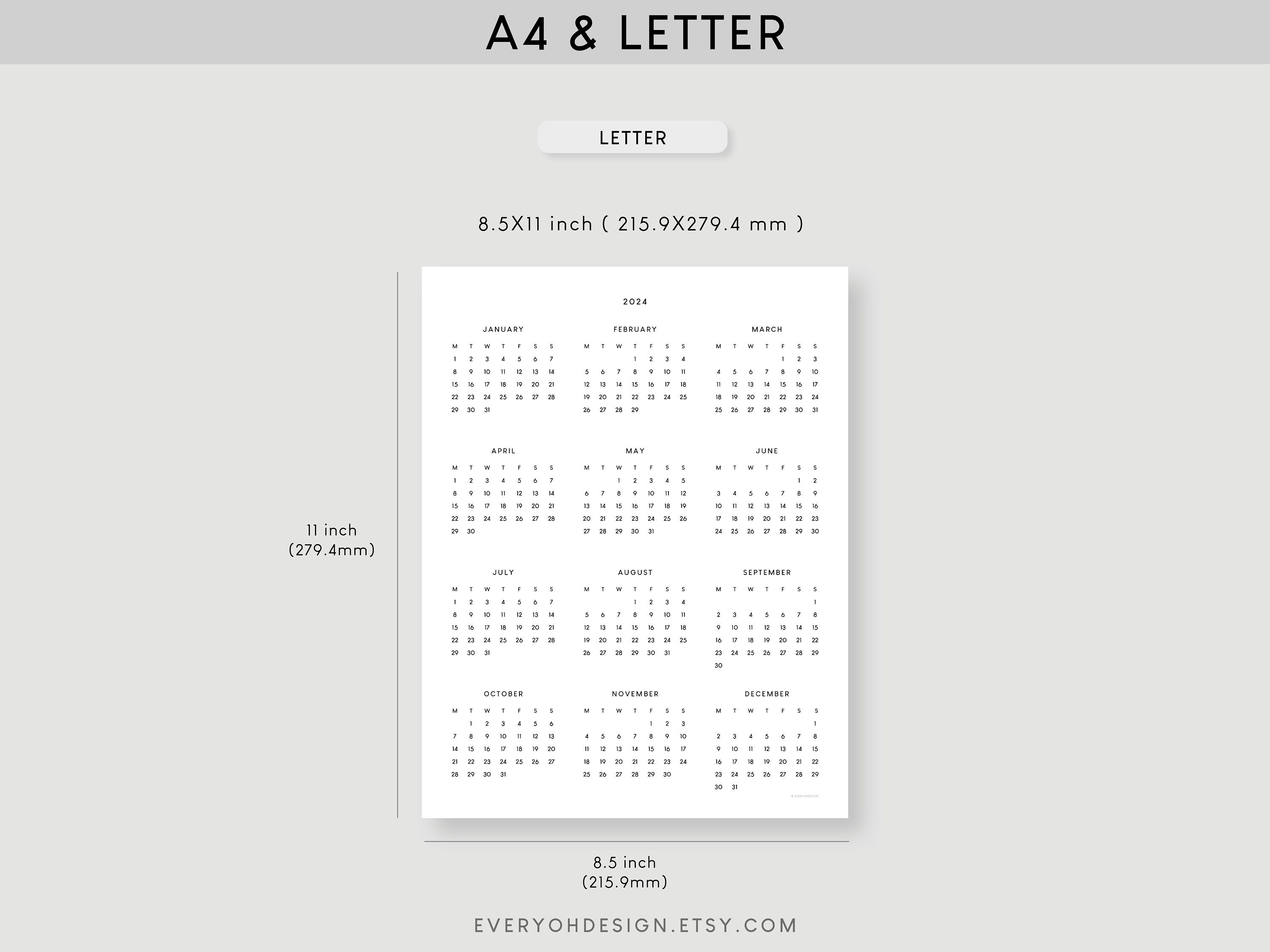 2024 Calendar Yearly Planner A4 & Letter Printable Yearly - Etsy