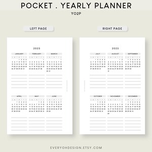 2025 Calendar Yearly Planner Pocket Printable Insert | Minimalist Year ...