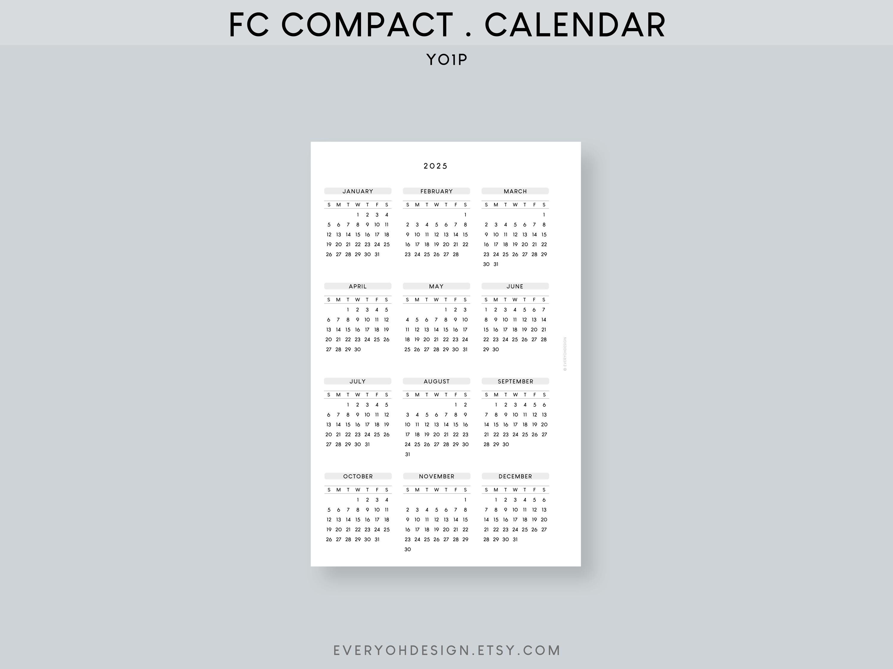 2025 Calendar FC Compact Printable Template | Dated Annual Overview ...