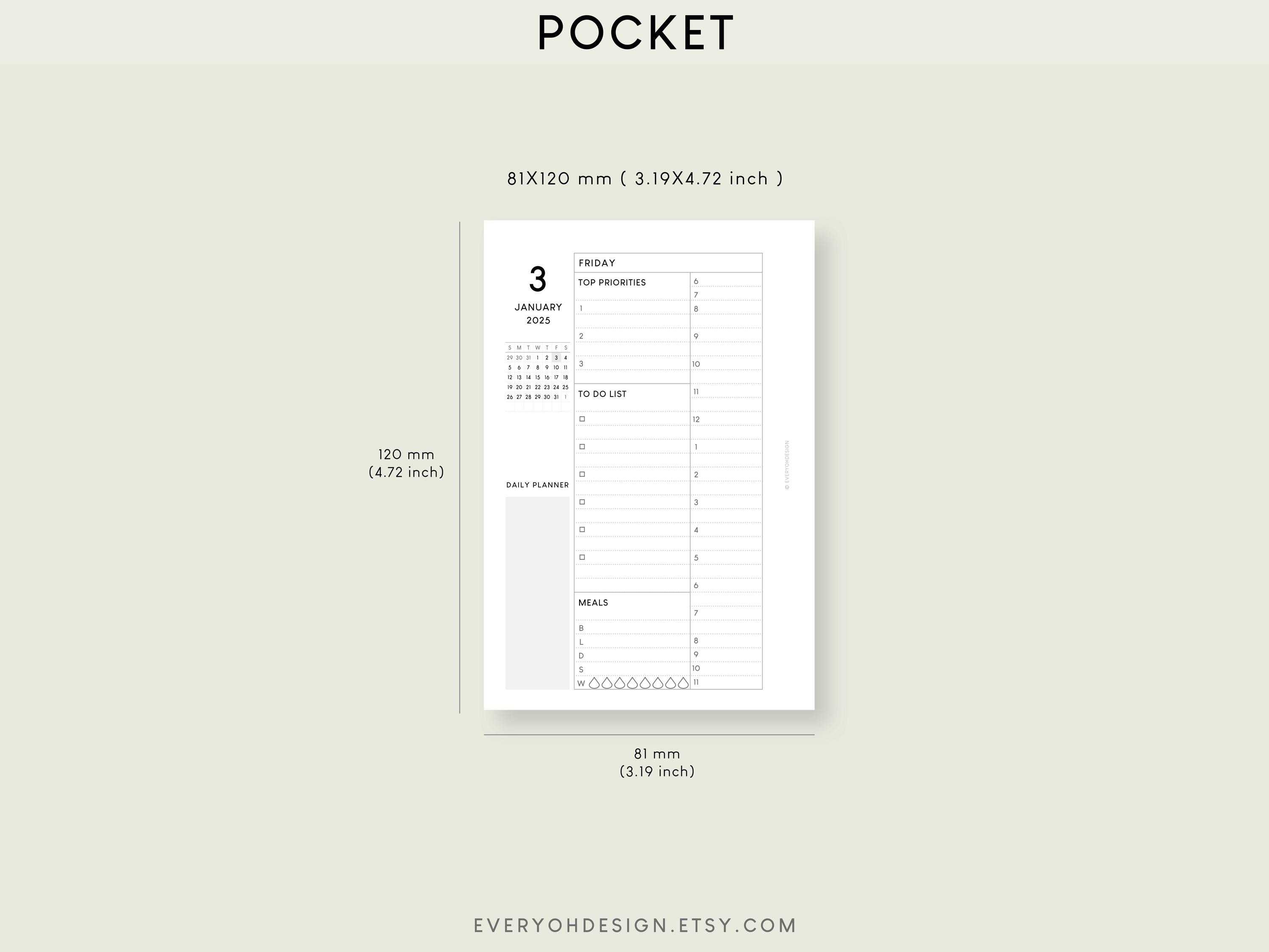 2025 Dated Daily Planner With Calendar Printable Insert | Hourly ...