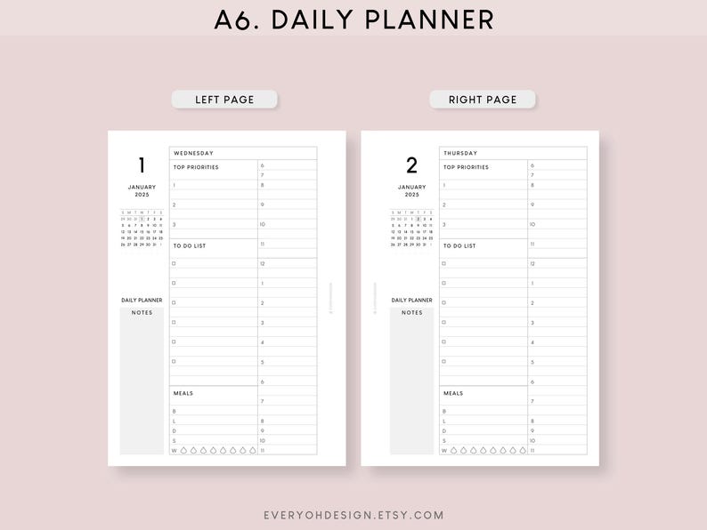2025 Dated Daily Planner A6 Printable Insert | the Highlighted Mini ...