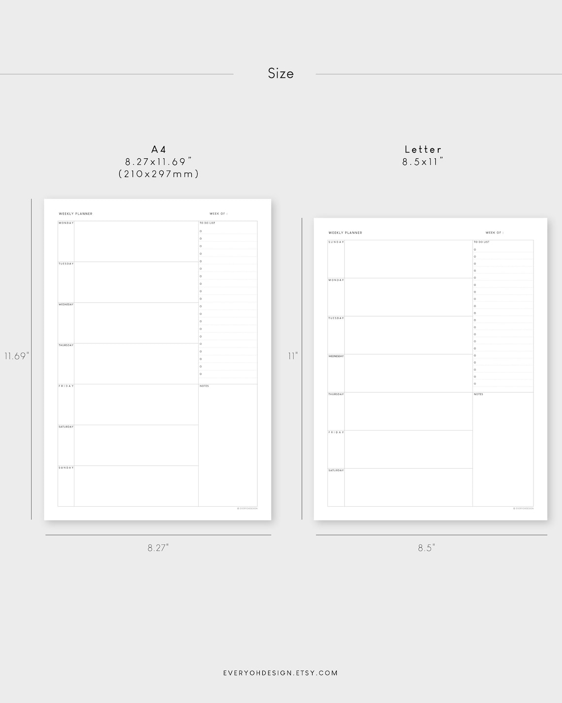 Undated Weekly Planner 1 Page A4 Letter Printable | Editable Week at a ...