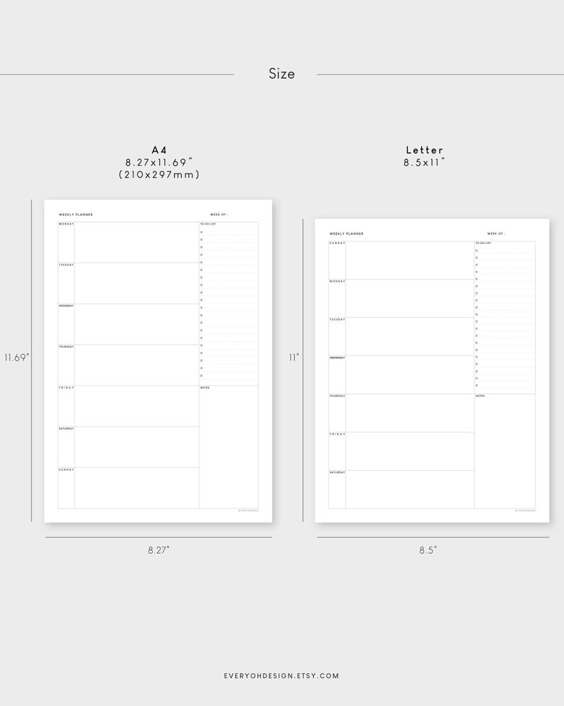 Undated Weekly Planner 1 Page A4 Letter Printable | Editable Week at a ...