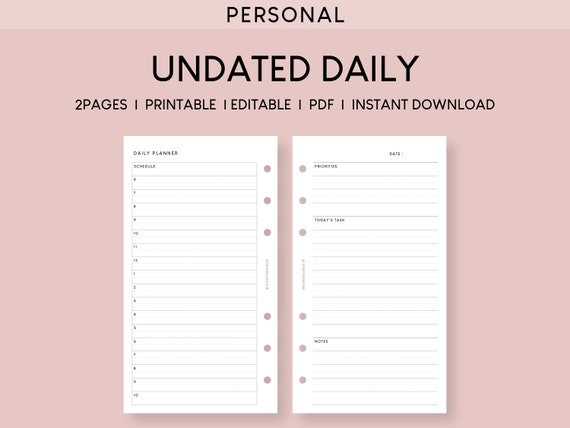 Printable Undated Daily Planner Personal Minimalist Fillable - Etsy