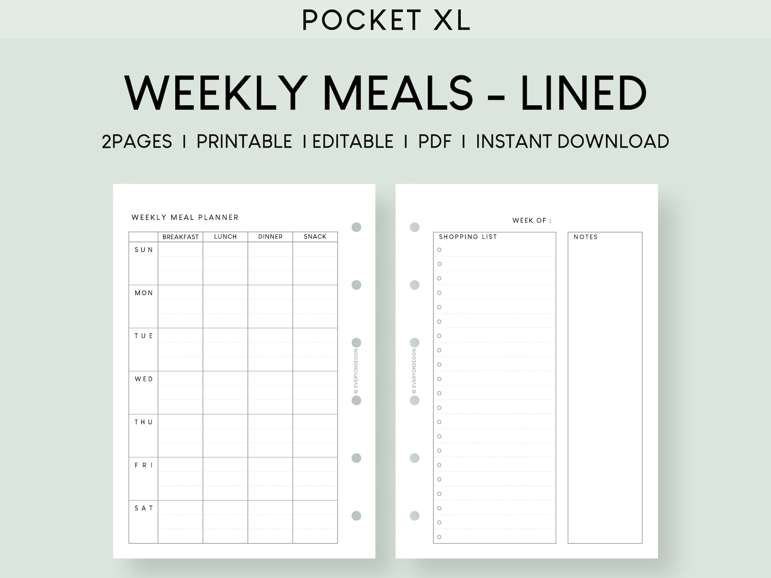 Pocket Plus Meal Planner Printable Inserts Minimal Menu - Etsy
