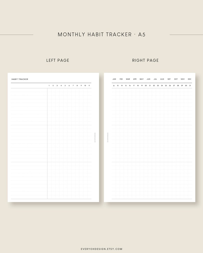 Minimalist Habit Tracker Printable Inserts | Monthly Goals Tracking ...