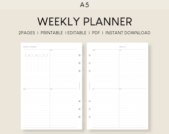 Minimalist Weekly Planner Printable Week at a Glance Planner - Etsy