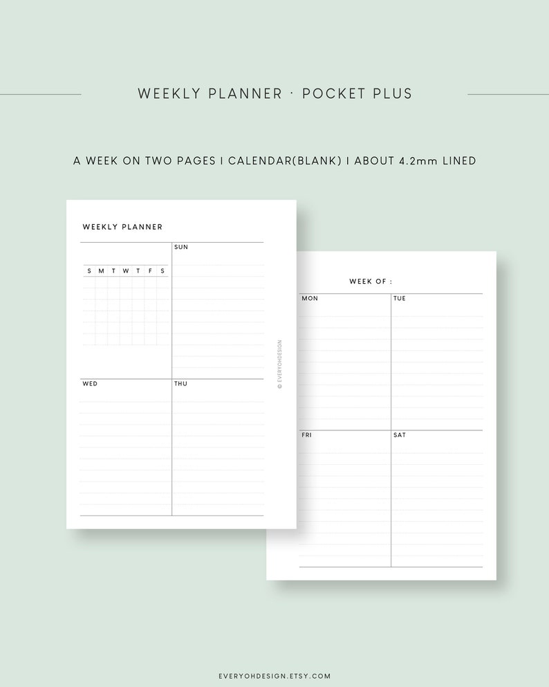 Weekly Planner With Calendar(blank) Pocket Plus Inserts | Printable ...
