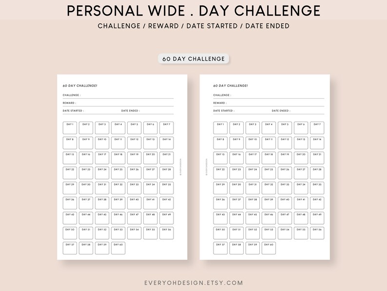 30 Day Challenge Printable Bundle Personal Wide 90 Day Tracker Template ...