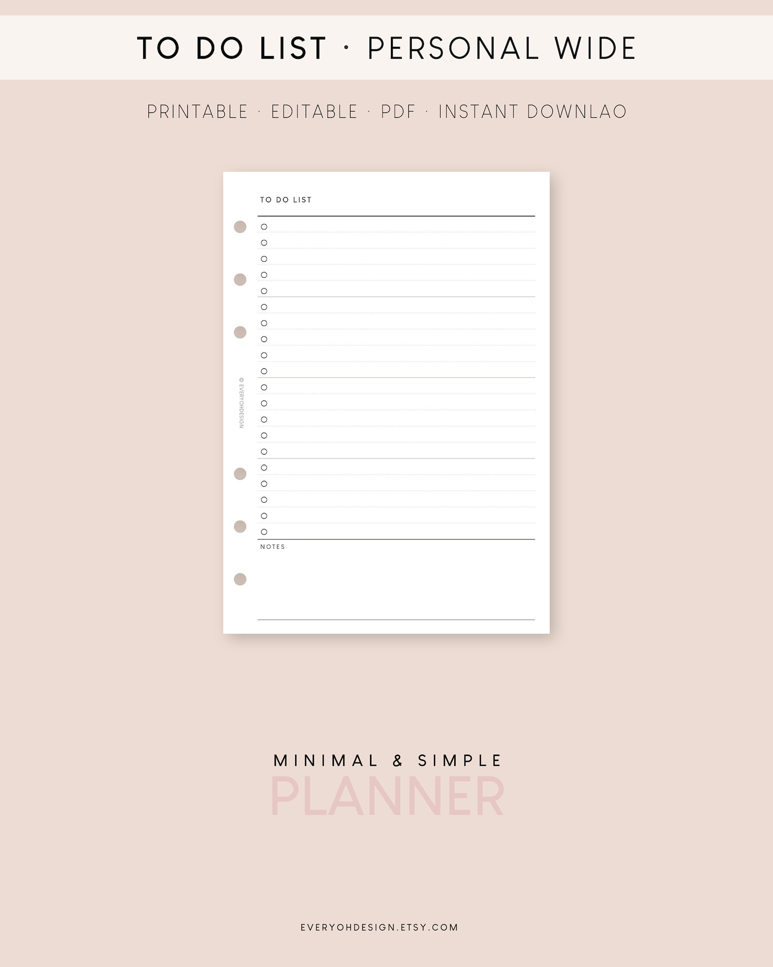 Personal Wide to Do List Insert Printable Minimalist Task | Etsy