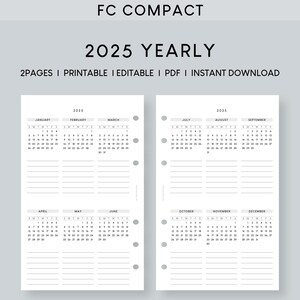 2025 Yearly Planner FC Compact | Printable Calendar Template ...