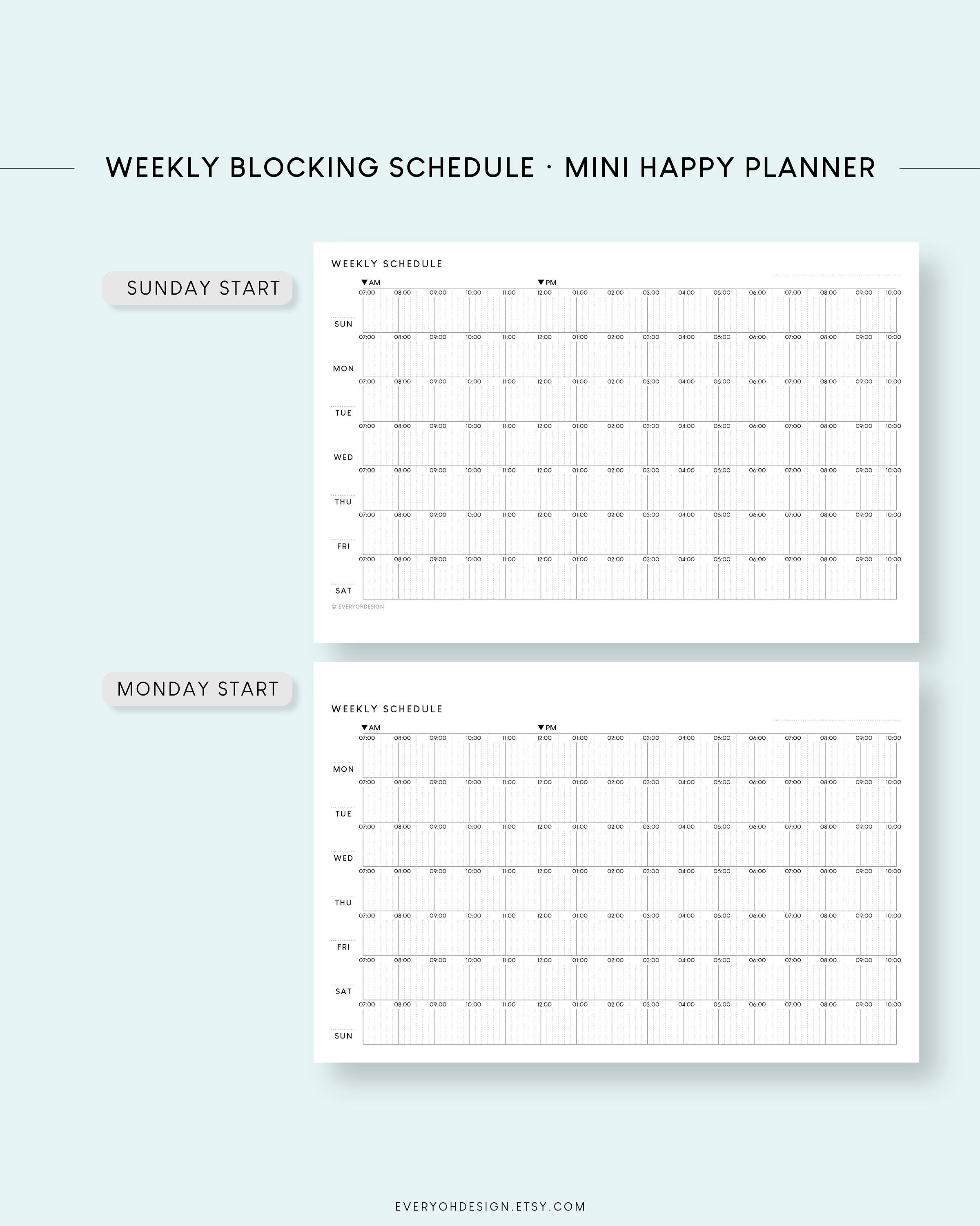 Weekly Schedule Mini HP Printable Insert 10 Minutes Blocking Timetable ...