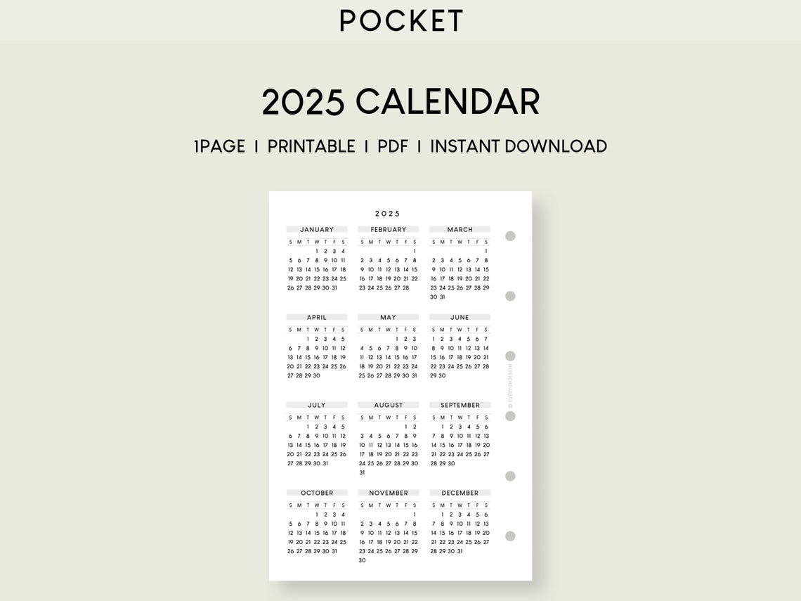 2025 Calendar Pocket Printable Insert | Dated Yearly Planner Template ...