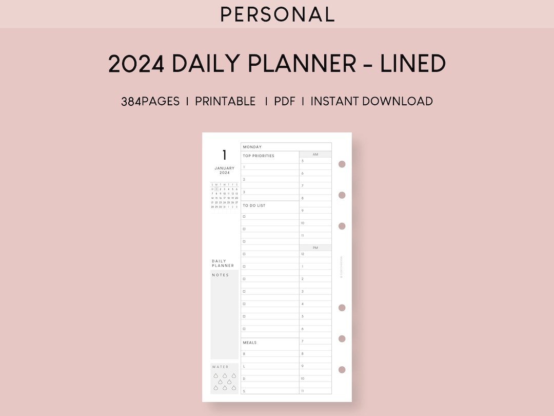 Personal 2024 Daily Planner With Calendar Printable Insert - Etsy