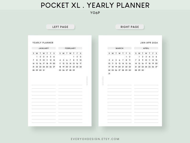 2024 Yearly Planner Pocket XL Printable Inserts Minimal Future Log ...