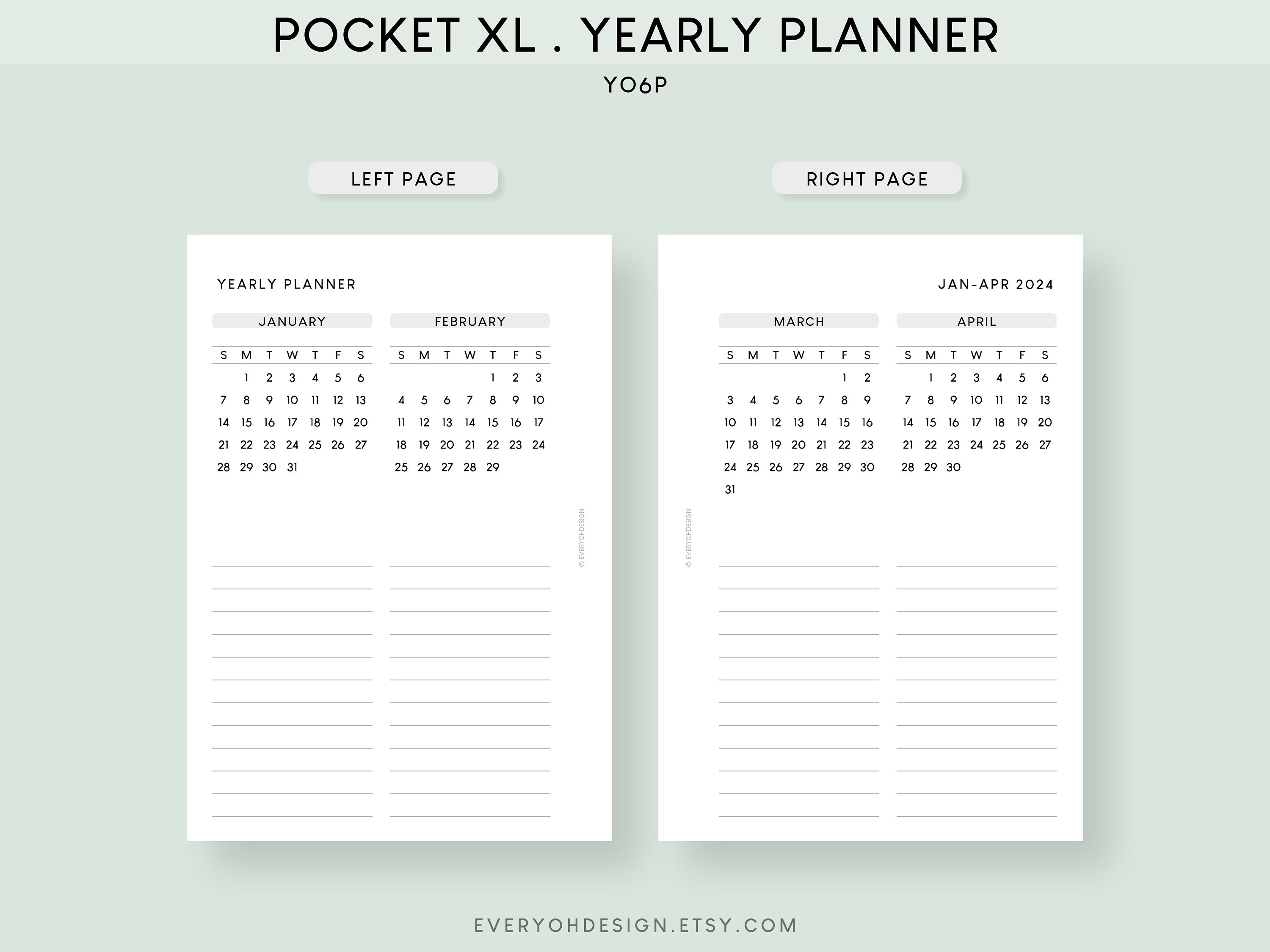 2024 Yearly Planner Pocket XL Printable Inserts Minimal Future Log ...