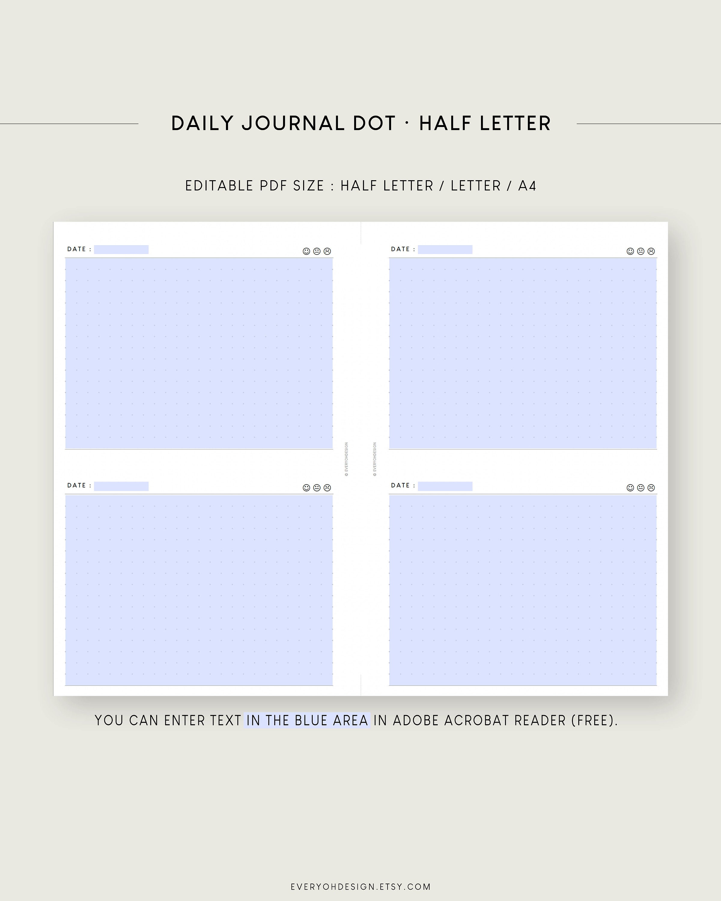 Half Letter Daily Dot Journal Printable Insert (PDF) - Etsy