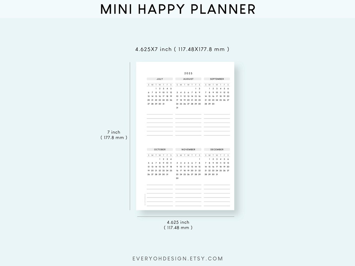 2025 Yearly Planner Mini Happy Planner | Printable Calendar Template ...