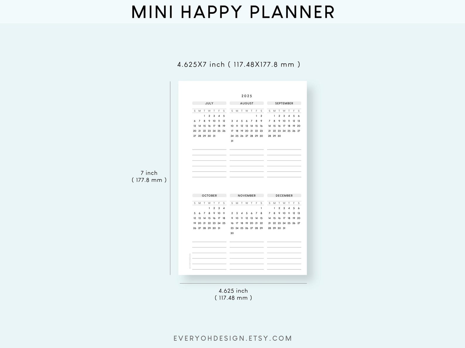 2025 Yearly Planner Mini Happy Planner | Printable Calendar Template ...