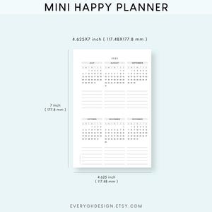 2025 Yearly Planner Mini Happy Planner | Printable Calendar Template ...