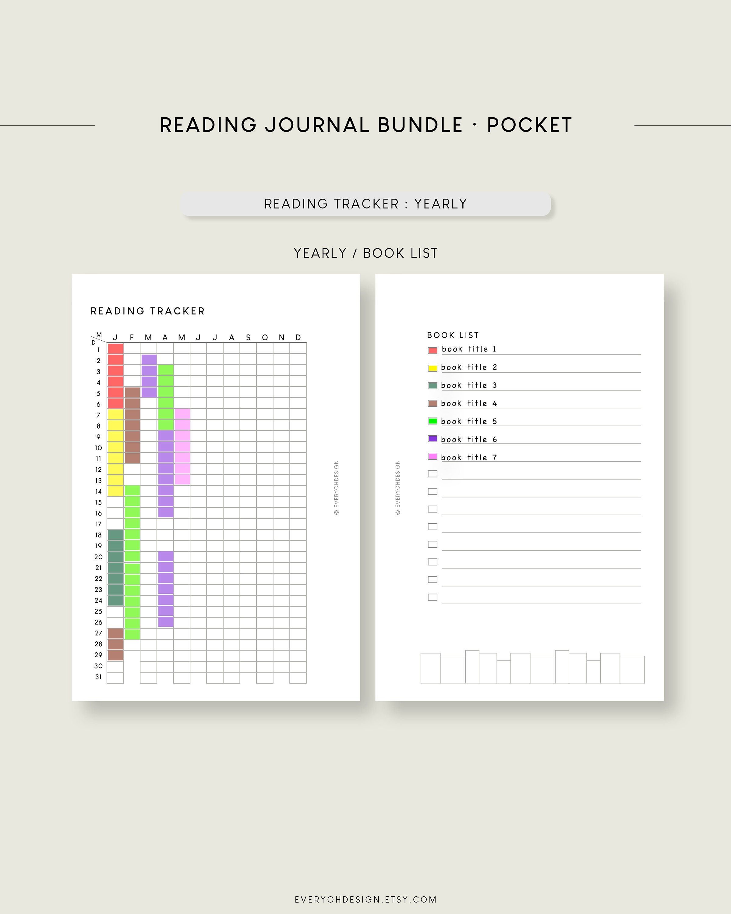 Pocket Reading Journal Bundle Printable Inserts Book Planner 6types ...