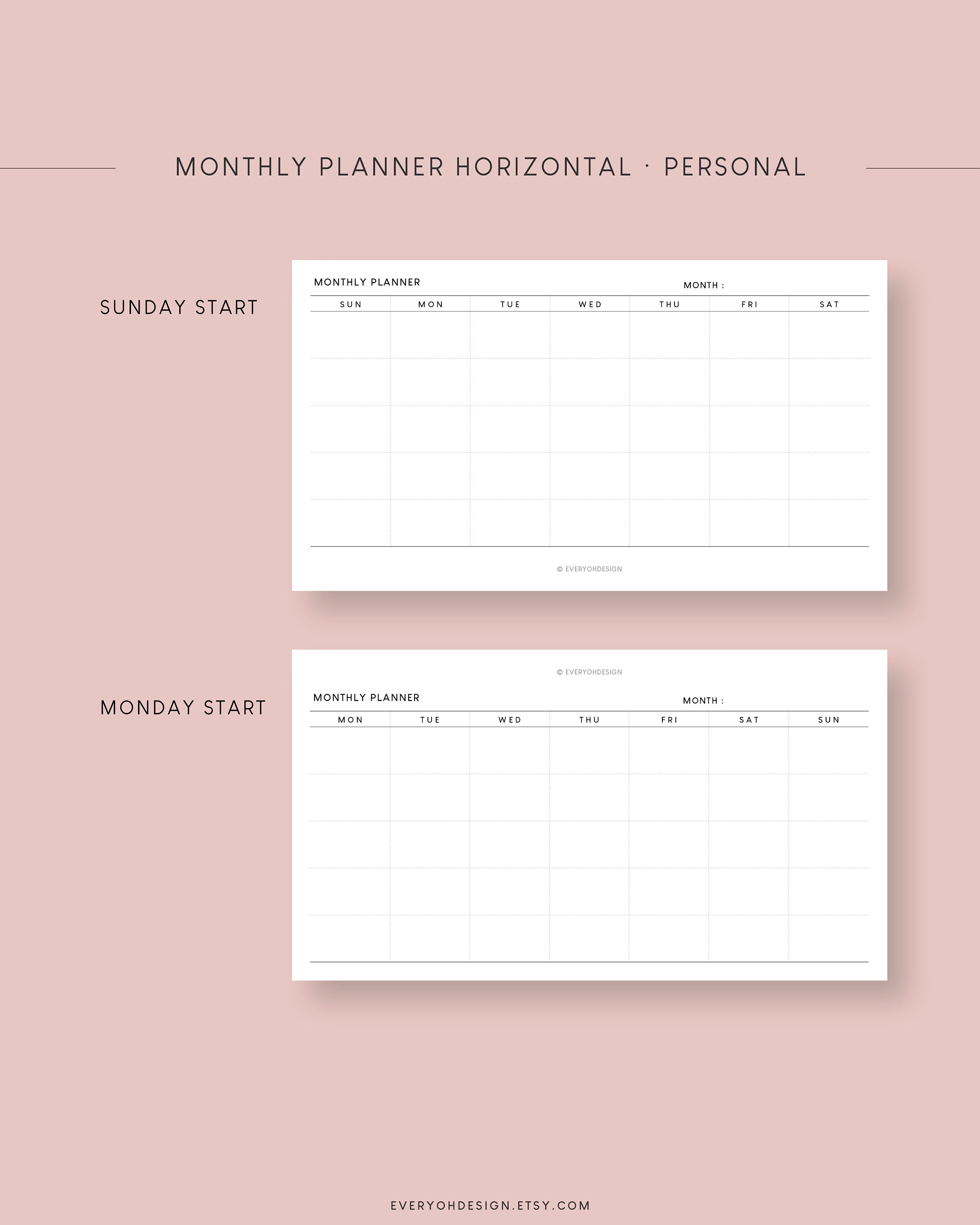 Personal Monthly Planner Printable Inserts | Editable Calendar ...