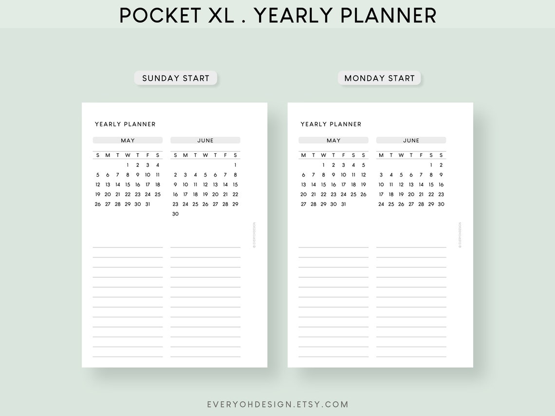 2024 Yearly Planner Pocket XL Printable Inserts Minimal Future Log ...