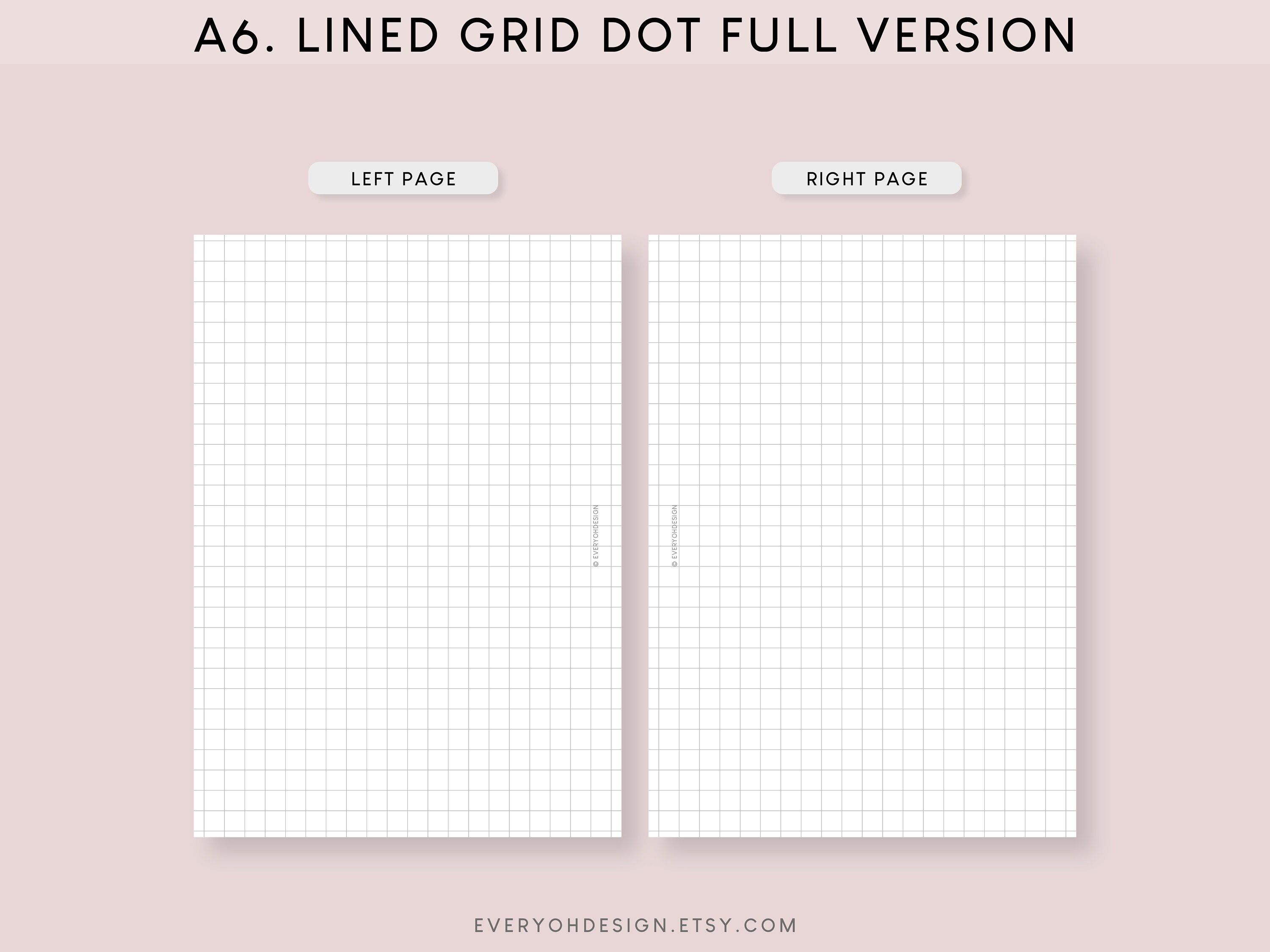 A6 Lined Grid Dot Paper Inserts | Notes Template (printable PDF) - Etsy