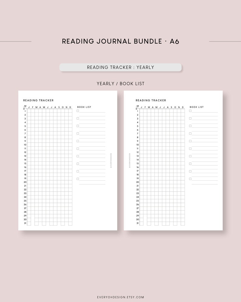 A6 Reading Journal Bundle Printable Inserts | Minimalist Book Planner ...