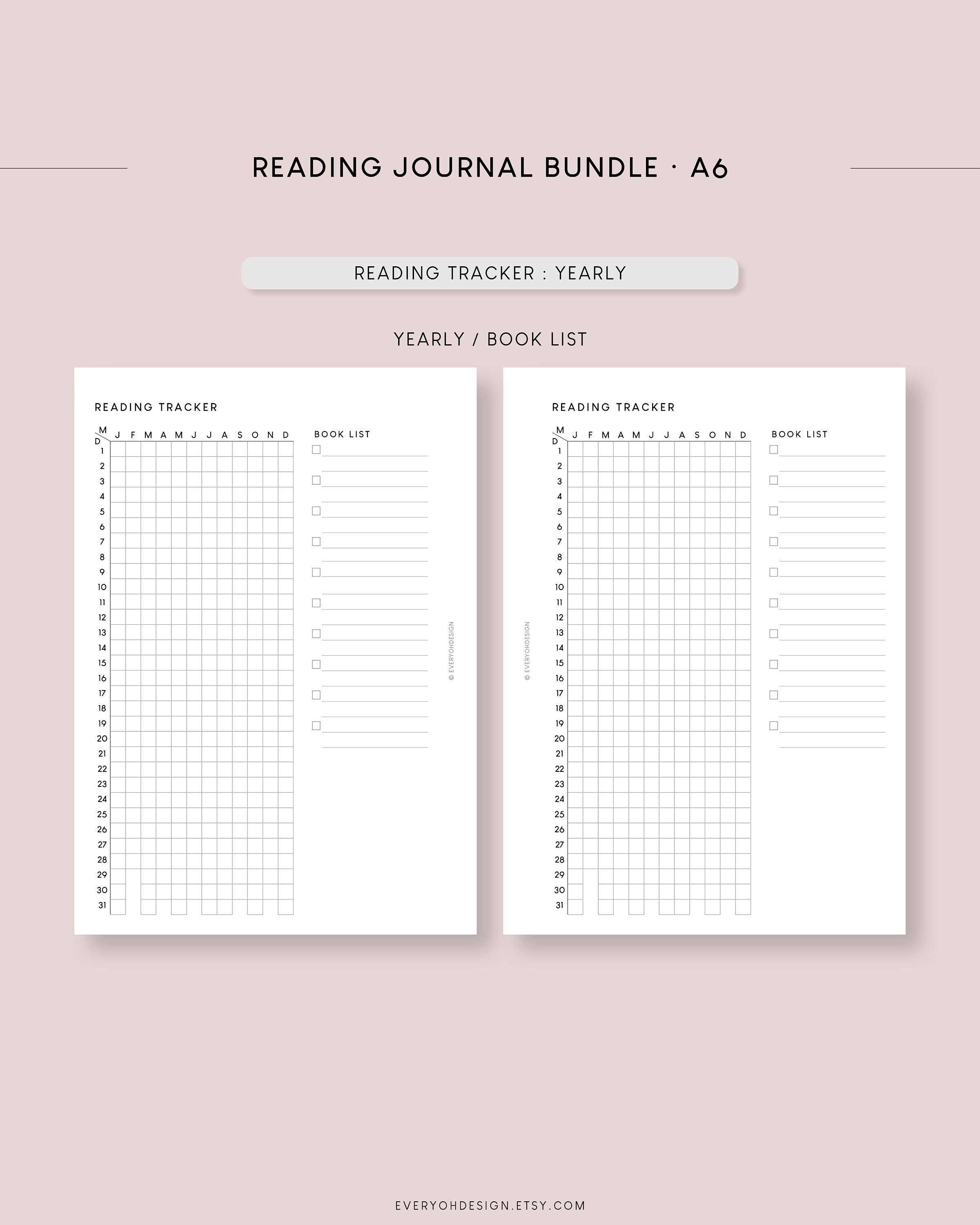 A6 Reading Journal Bundle Printable Inserts Minimalist Book Planner ...