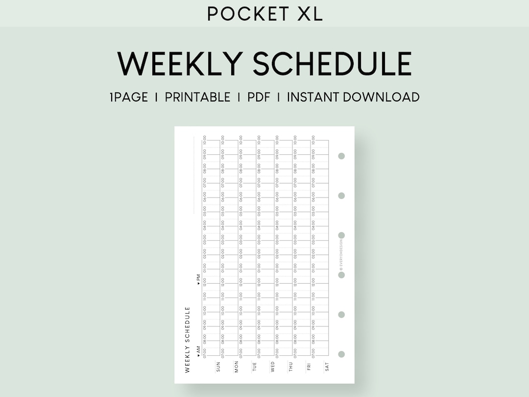 Pocket Plus Weekly Schedule Printable Insert: Horizontal Hourly ...