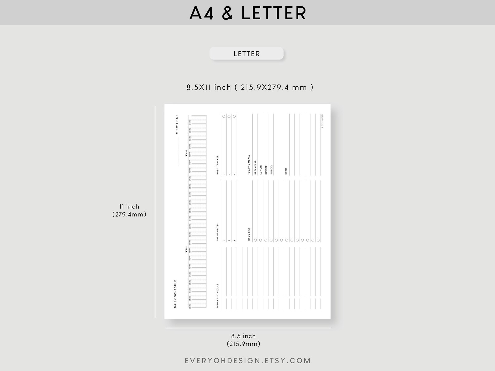 A4&letter Daily Schedule Planner Printable 24 Hour Timetable Daily Log ...