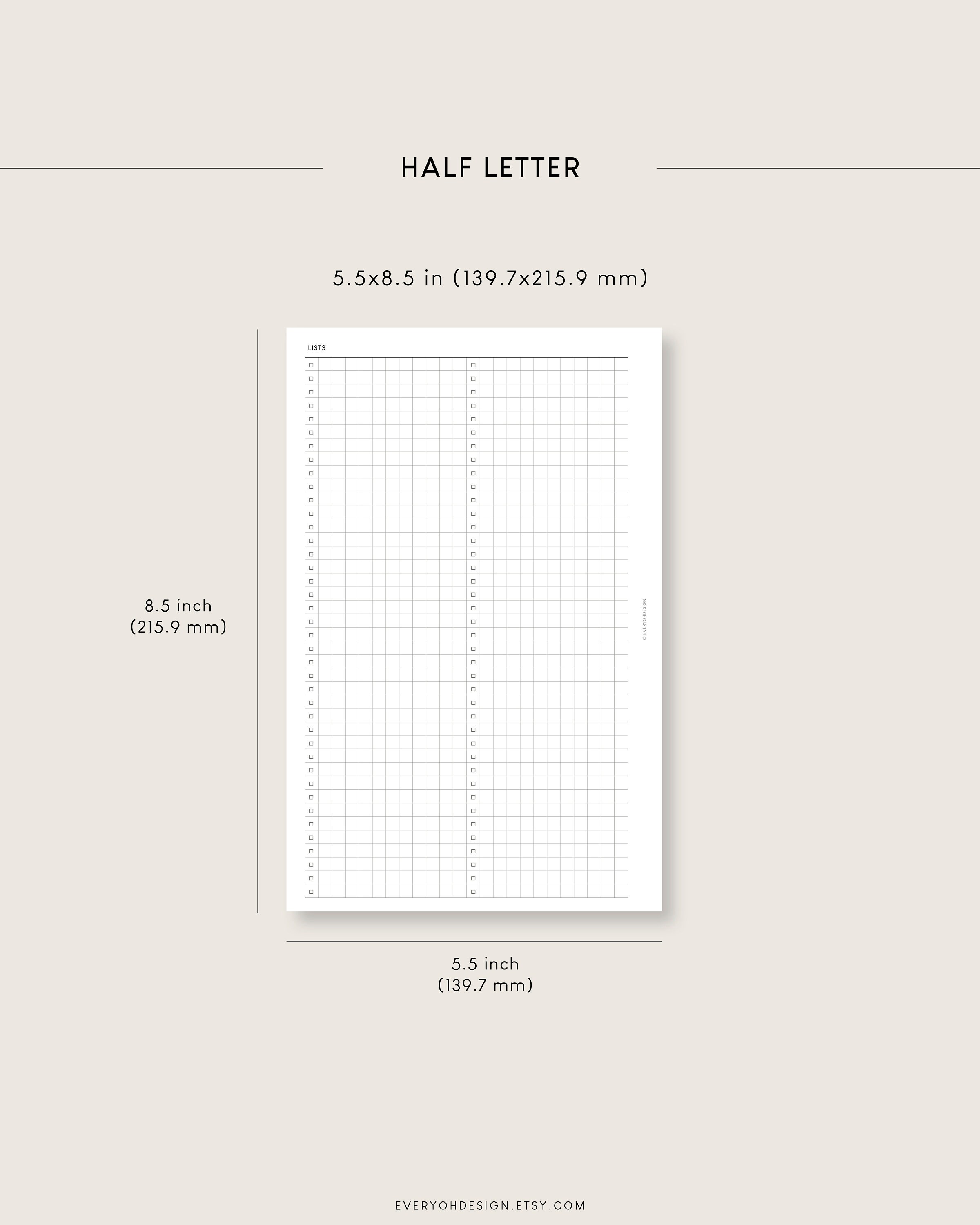 Blank Lists Grid & Lined Half-letter Printable Planner | Minimalist ...