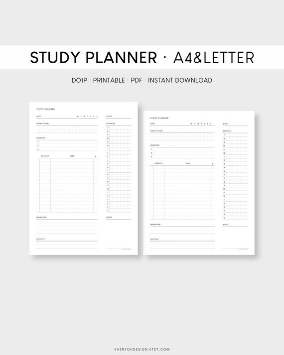 Study Planner A4 & Letter Printable Student Schedule | Etsy