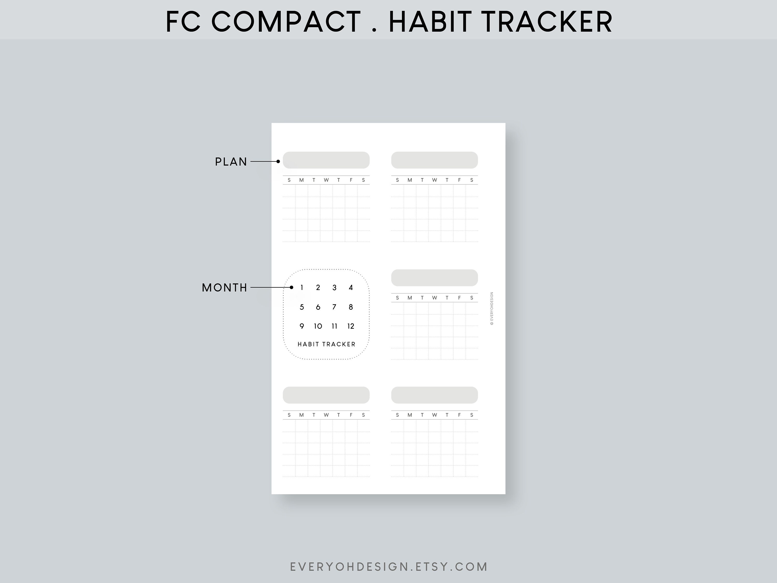 Habit Tracker Printable FC Compact Inserts Monthly Routine Planner Goal Challenge Journal ...