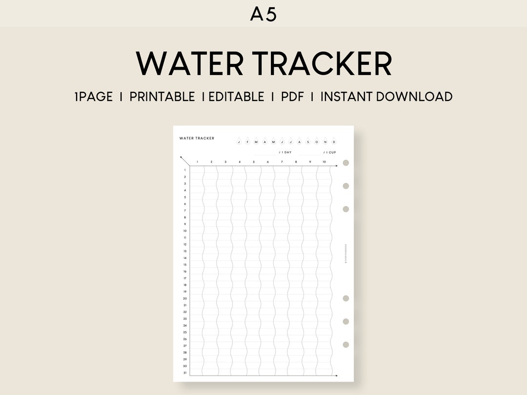 Water Tracker Printable A5 Inserts | Monthly Water Challenge Planner ...