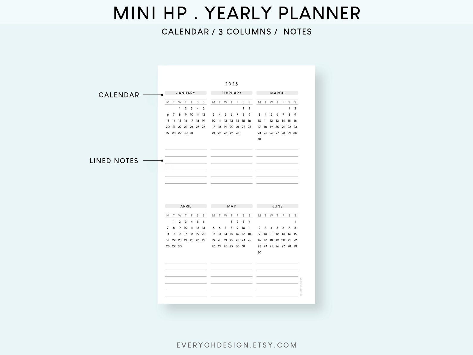2025 Yearly Planner Mini Happy Planner | Printable Calendar Template ...
