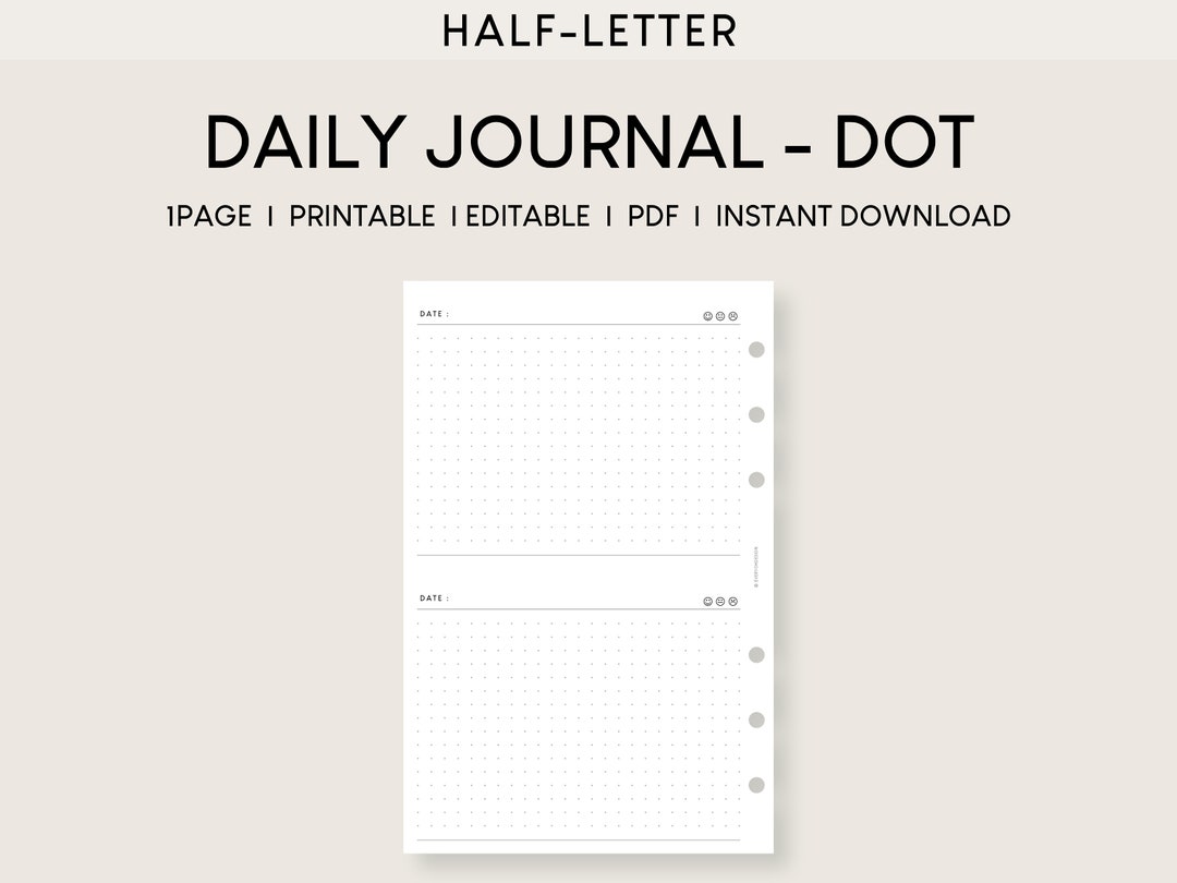 Half Letter Daily Dot Journal Printable Insert (PDF) - Etsy