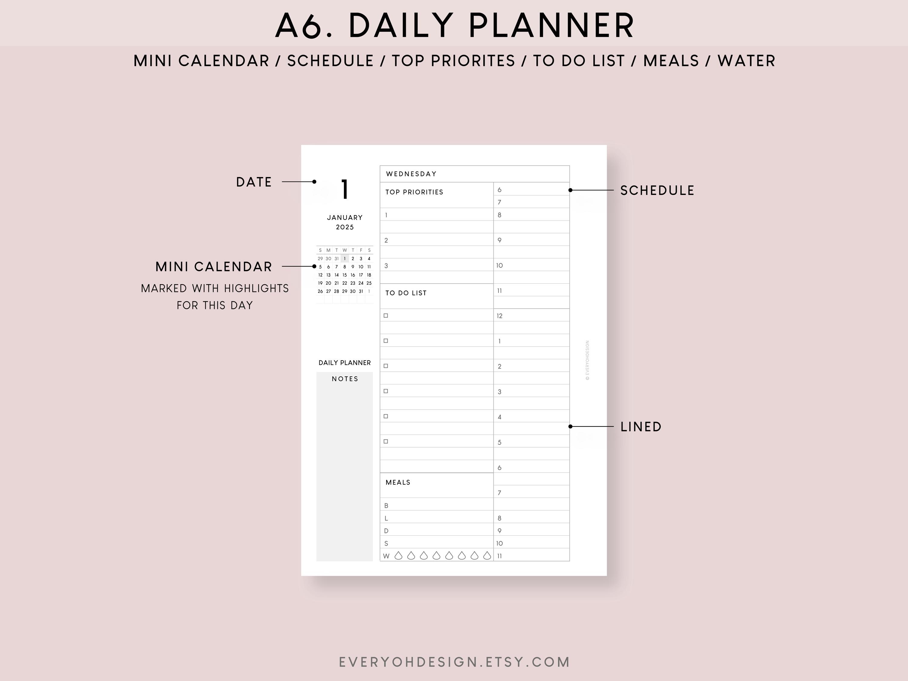 2025 Dated Daily Planner A6 Printable Insert | the Highlighted Mini ...