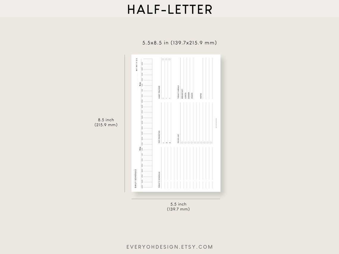 Daily Schedule Planner: Half-letter Printable Inserts (PDF) - Etsy