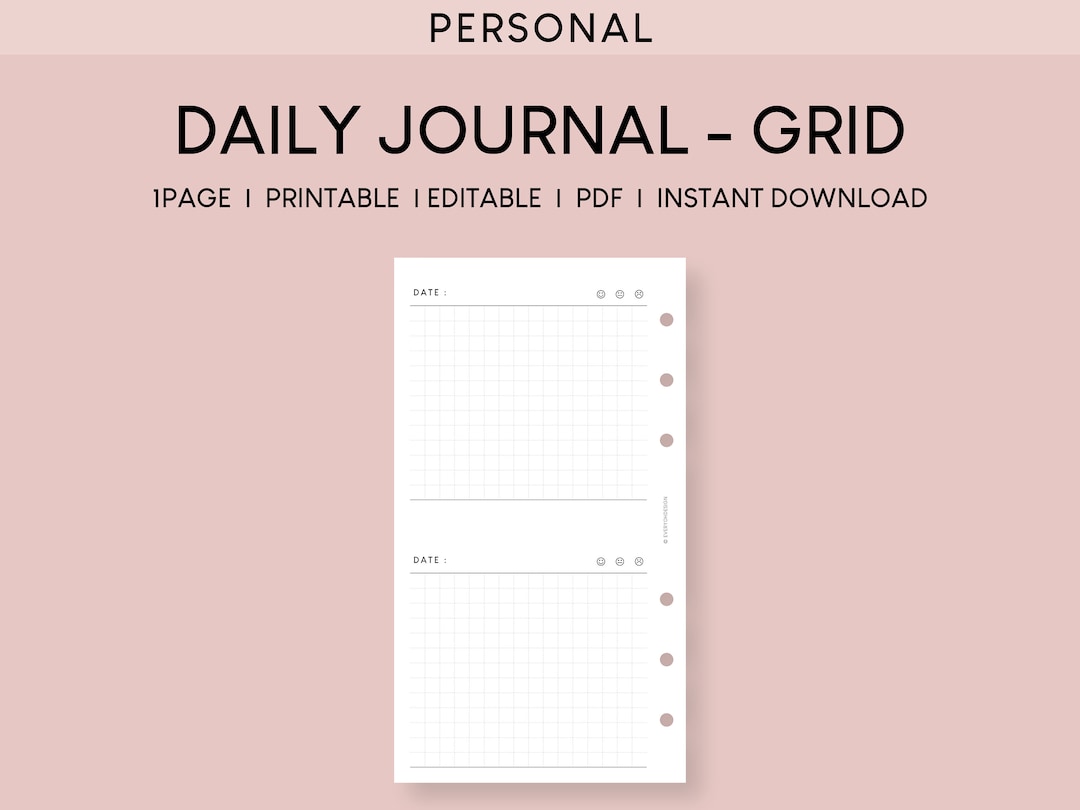 Personal Diary Template: Daily Grid Journal Insert (printable, Editable ...