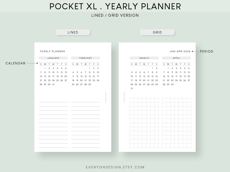 2024 Yearly Planner Pocket XL Printable Inserts Minimal Future Log ...